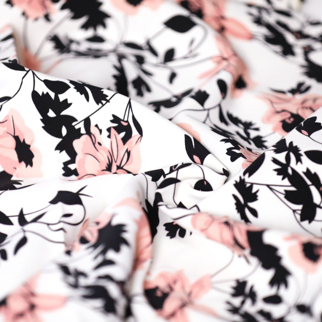 Material textil Stofa Barbie, Imprimeu Floral, 150 x 100 cm, Fundal Alb ...