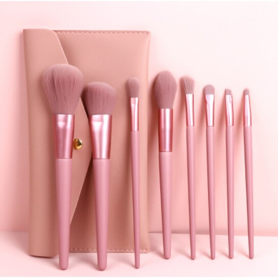 Set 8 pensule machiaj, Cu geanta depozitare, Roz - eMAG.ro