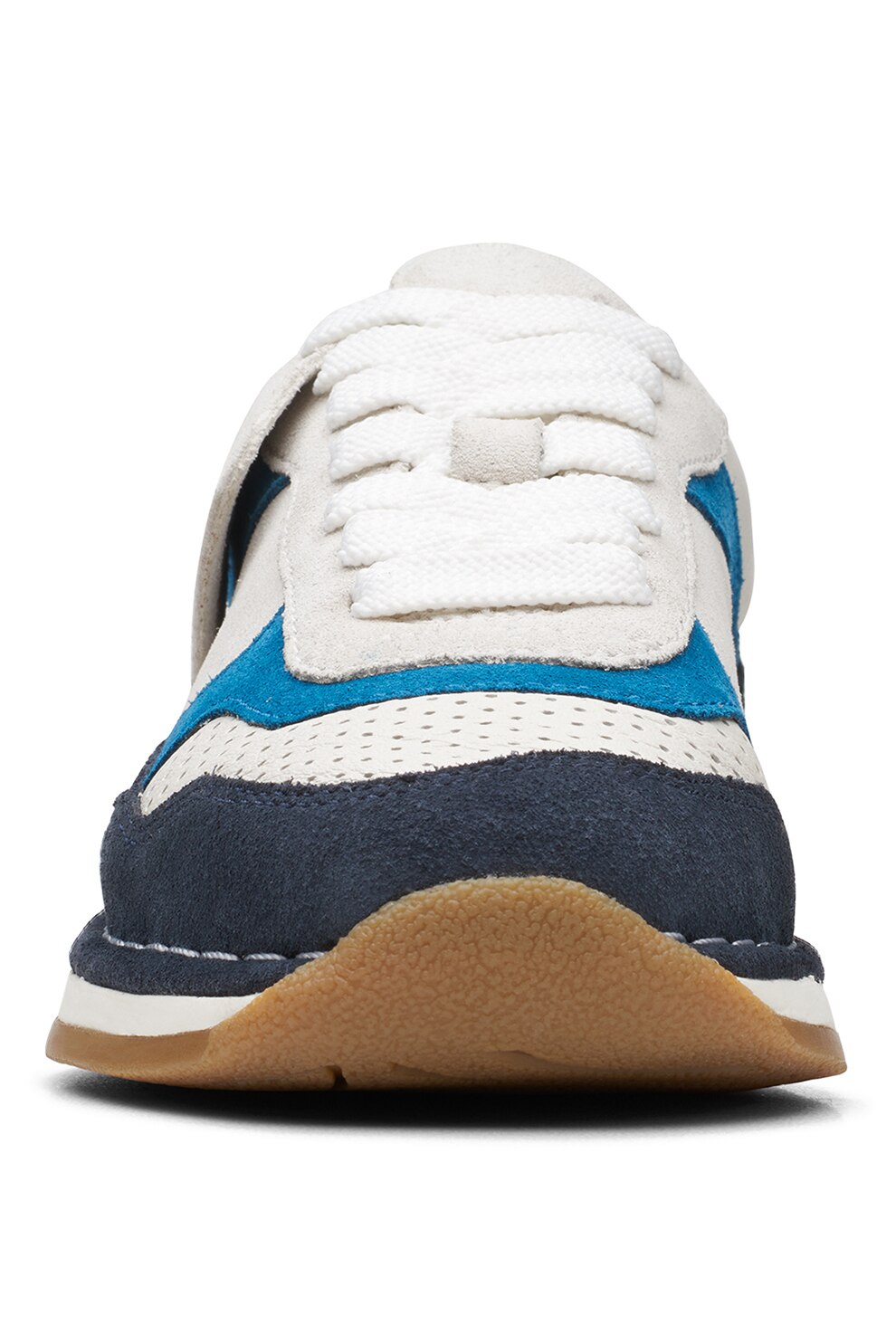 Clarks, Спортни обувки от кожа и велур Craft Run Tor с перфорации, Бял ...