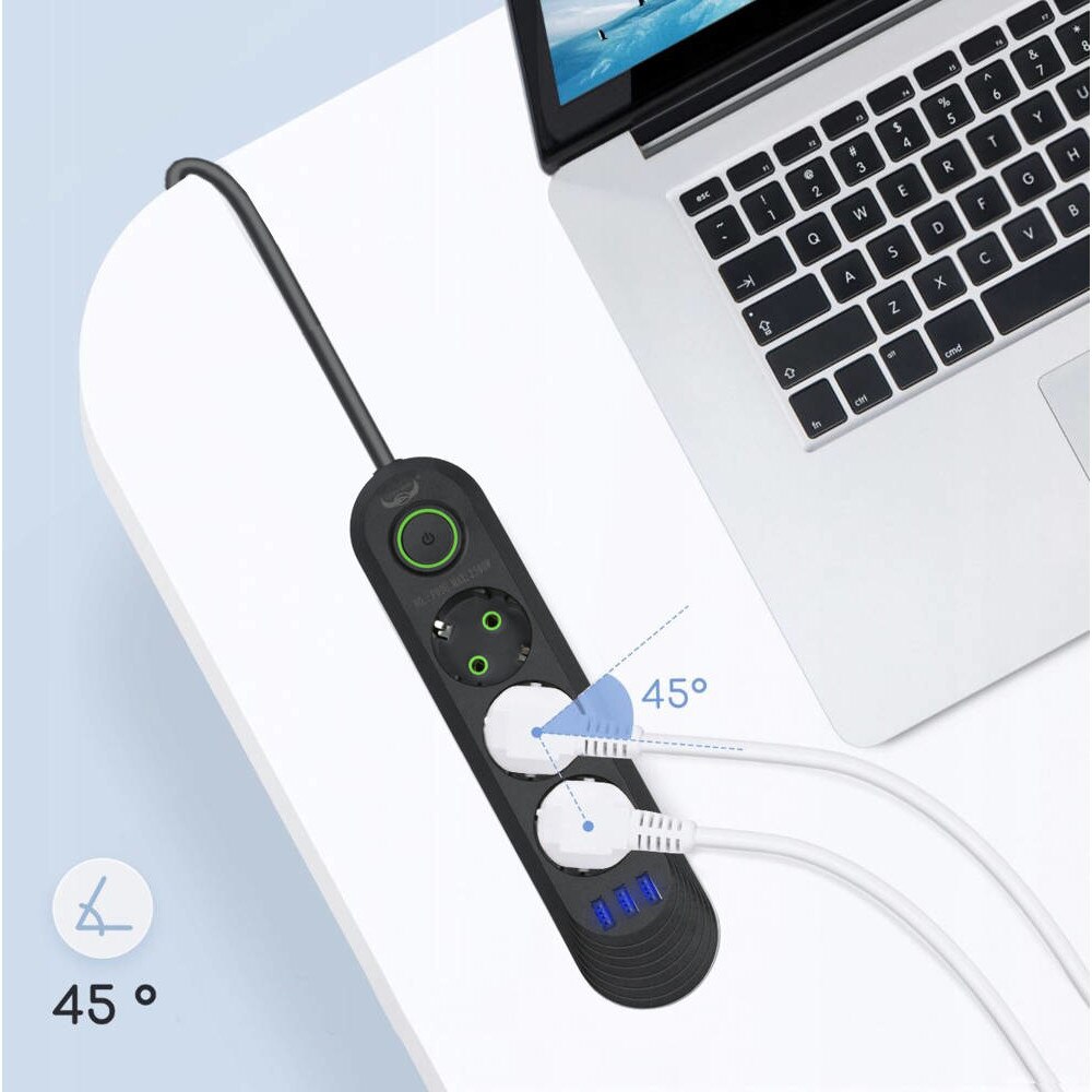 Priza multipla 3 prize cu 3x USB, Interlook, 2 m, 230 V, Negru - eMAG.ro