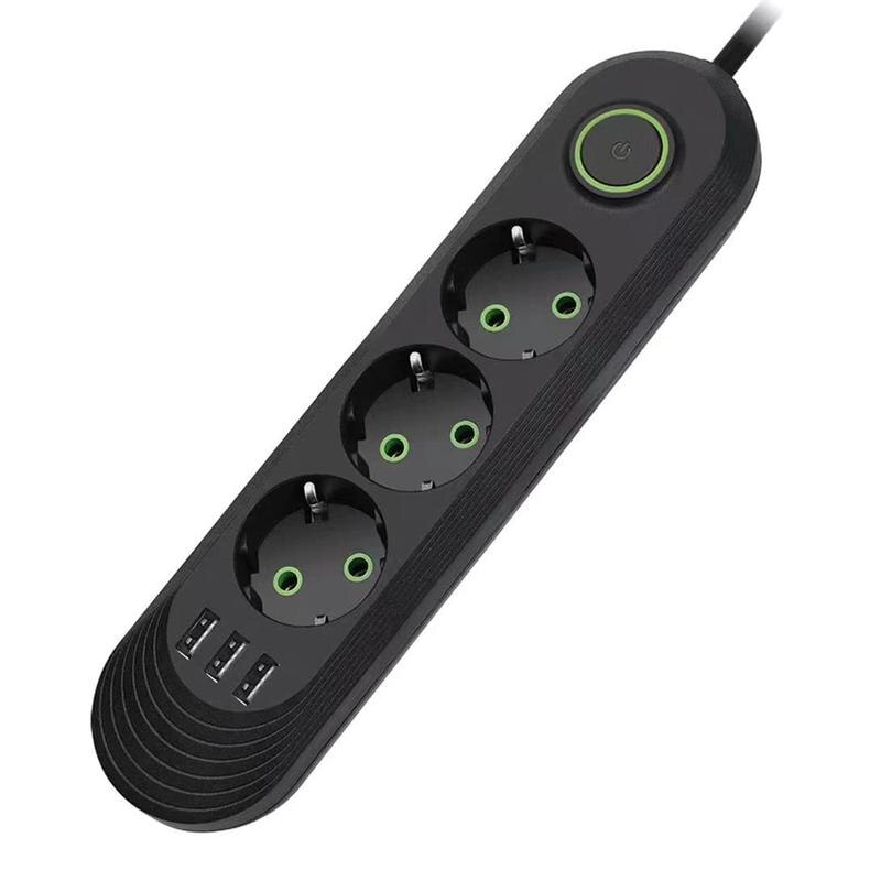 Priza multipla 3 prize cu 3x USB, Interlook, 2 m, 230 V, Negru - eMAG.ro