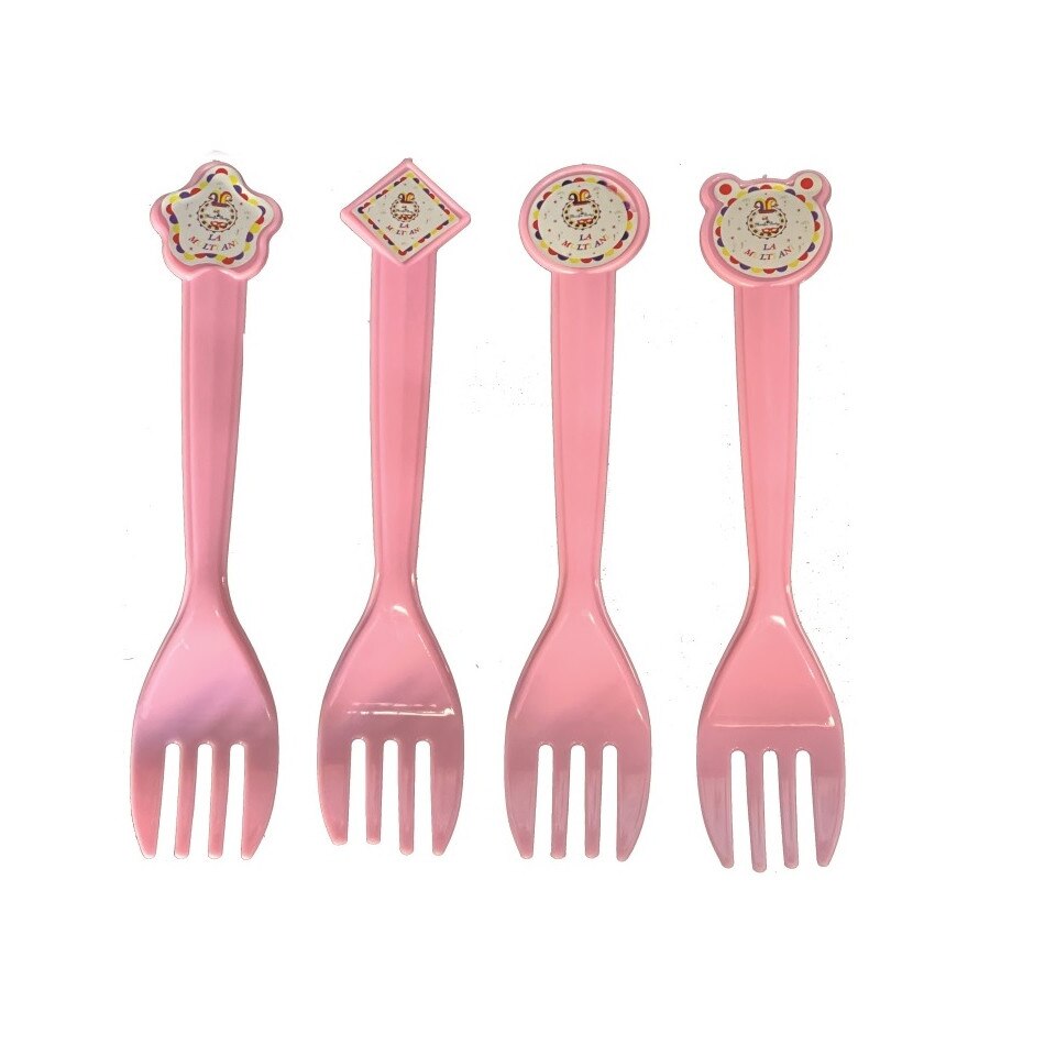 Set 8 Furculite pentru Petrecere, reutilizabile La multi ani, Roz,15 cm ...
