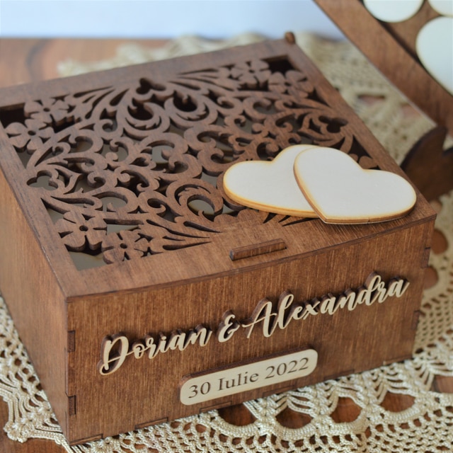 Carte de oaspeti nunta Dropbox inima, TMArt, lemn, culoare Stejar, 60 ...