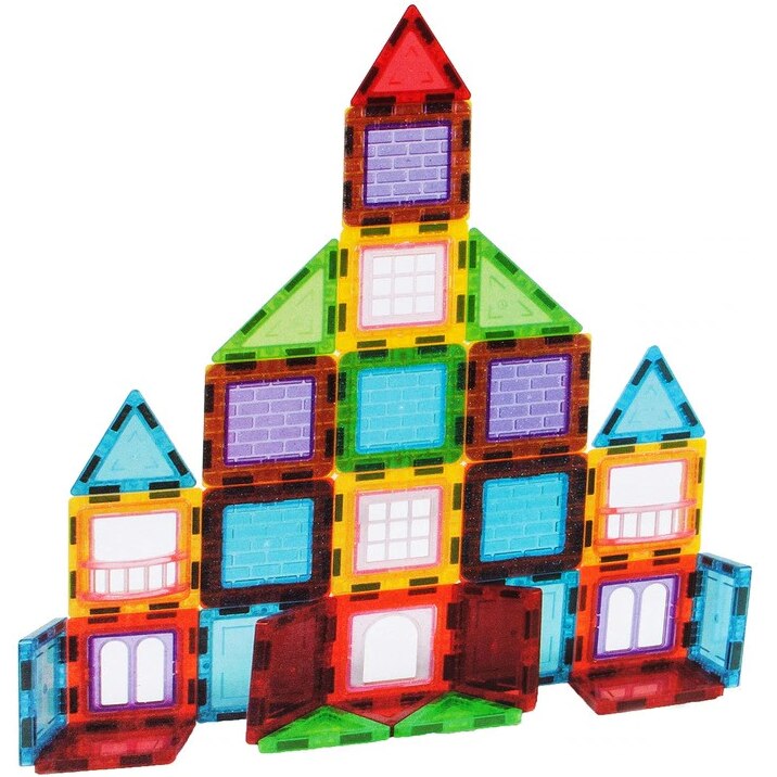 Set 45 piese magnetice de construit educational si creativ pentru copii ...