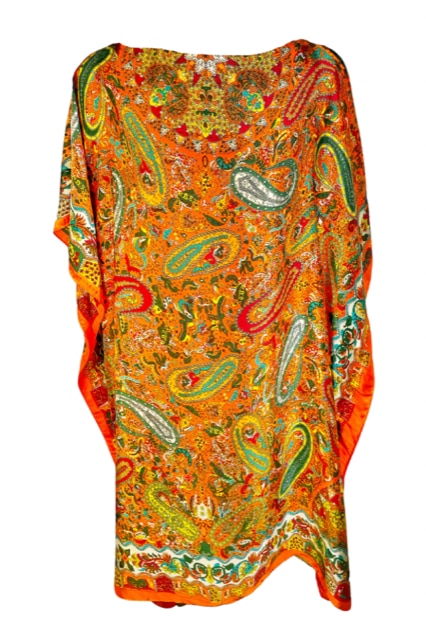 Rochie tip poncho dama cu model paisley, Dacali, portocaliu aprins, one ...