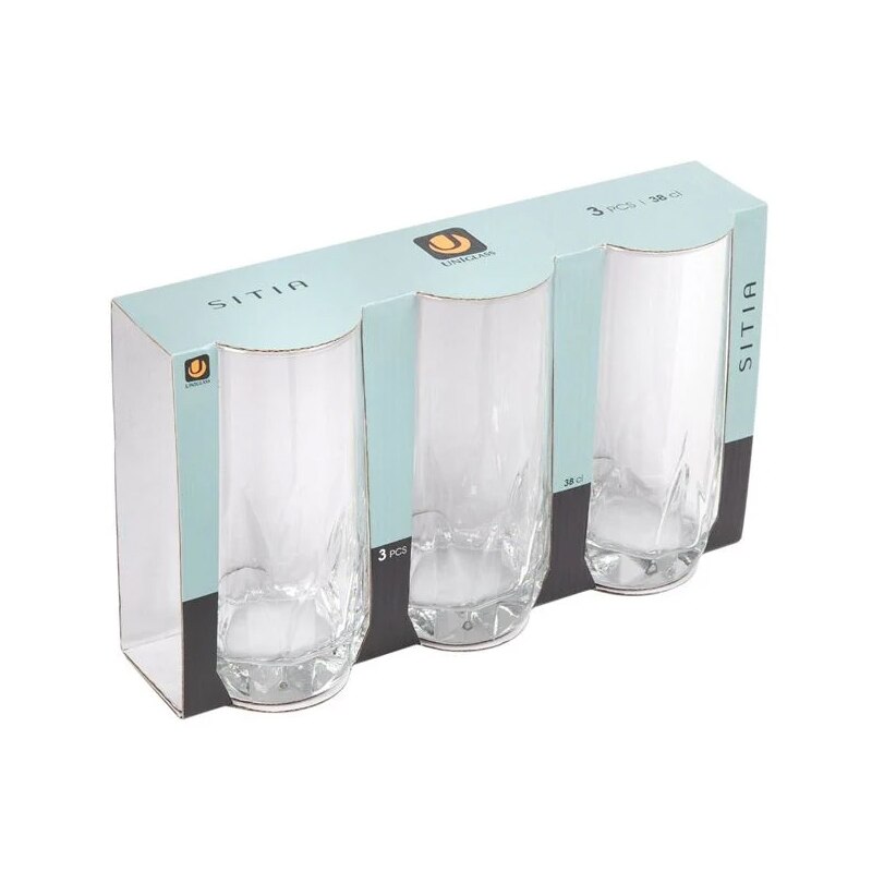 Комплект чаши Uniglass, 3 бр, Стъкло, 6х15 см, 380 мл, Прозрачен - eMAG.bg