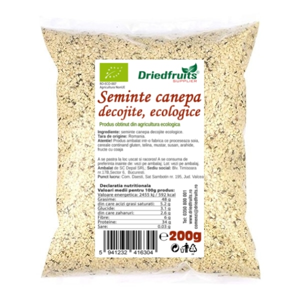 Seminte canepa decojite, ecologice,200 gr - eMAG.ro