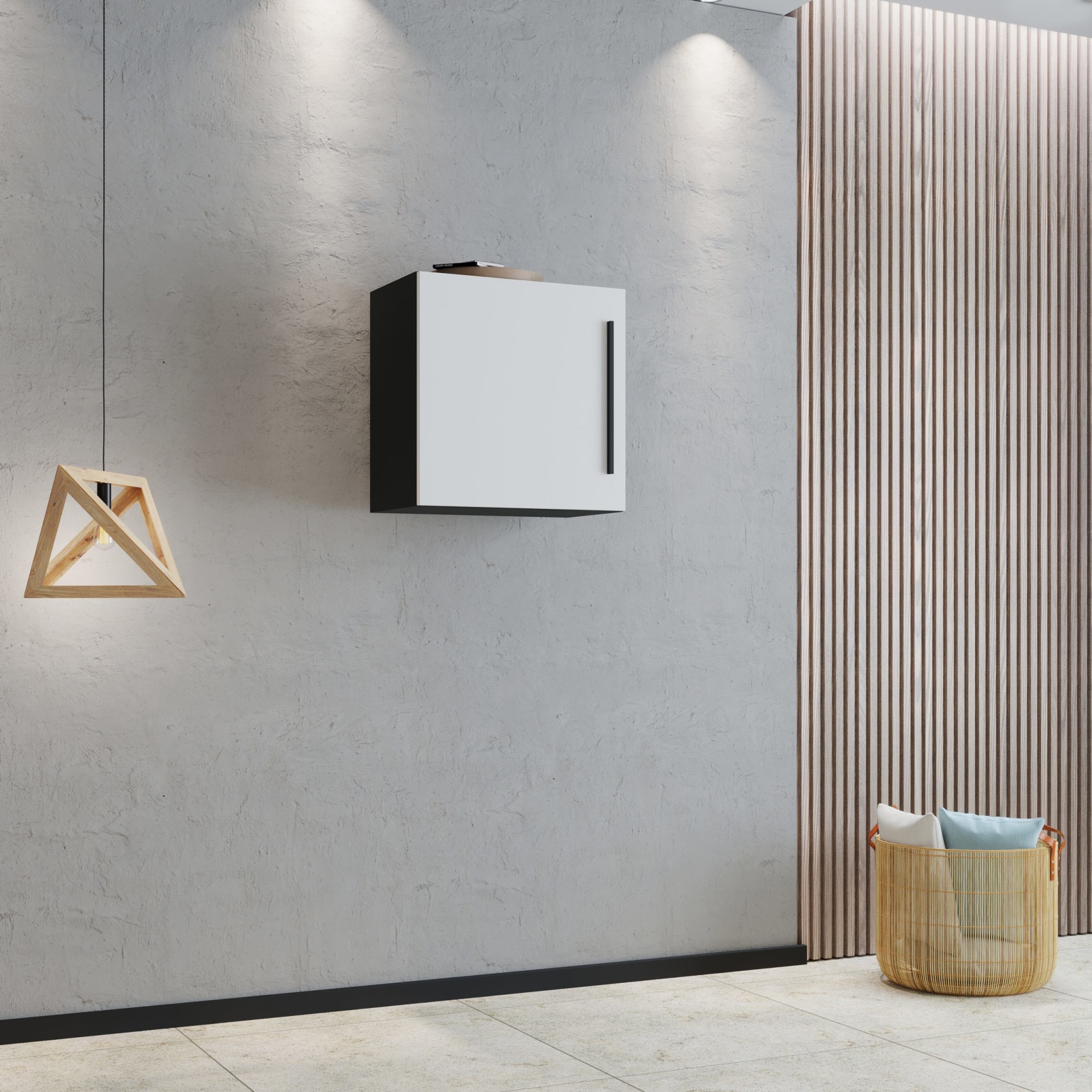 Cub haaus Haga, O Usa, Alb Lucios/Negru, MDF, L 50 x l 30 x H 50 cm ...