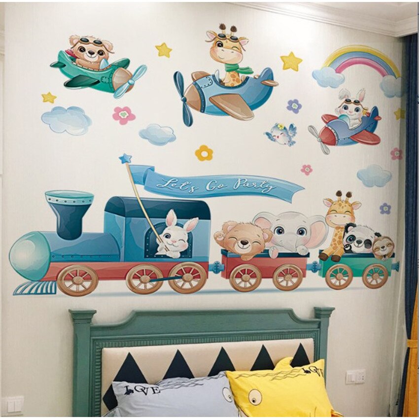 Sticker decorativ perete copii, BOMSTOM, Cu animale, reutilizabil, 95 x ...