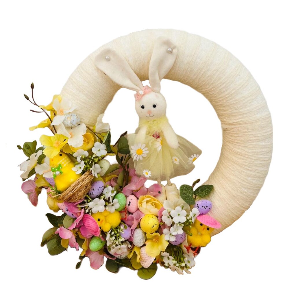 Coronita decorativa de Paste, figurine tematice, iepuras, oua, flori ...