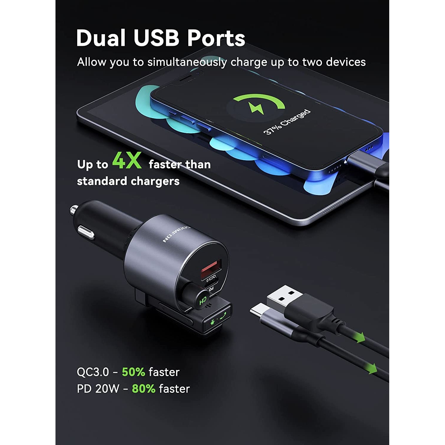 Modulator FM cu Bluetooth 5.1 cu microfon detasabil, cu port USB C PD ...