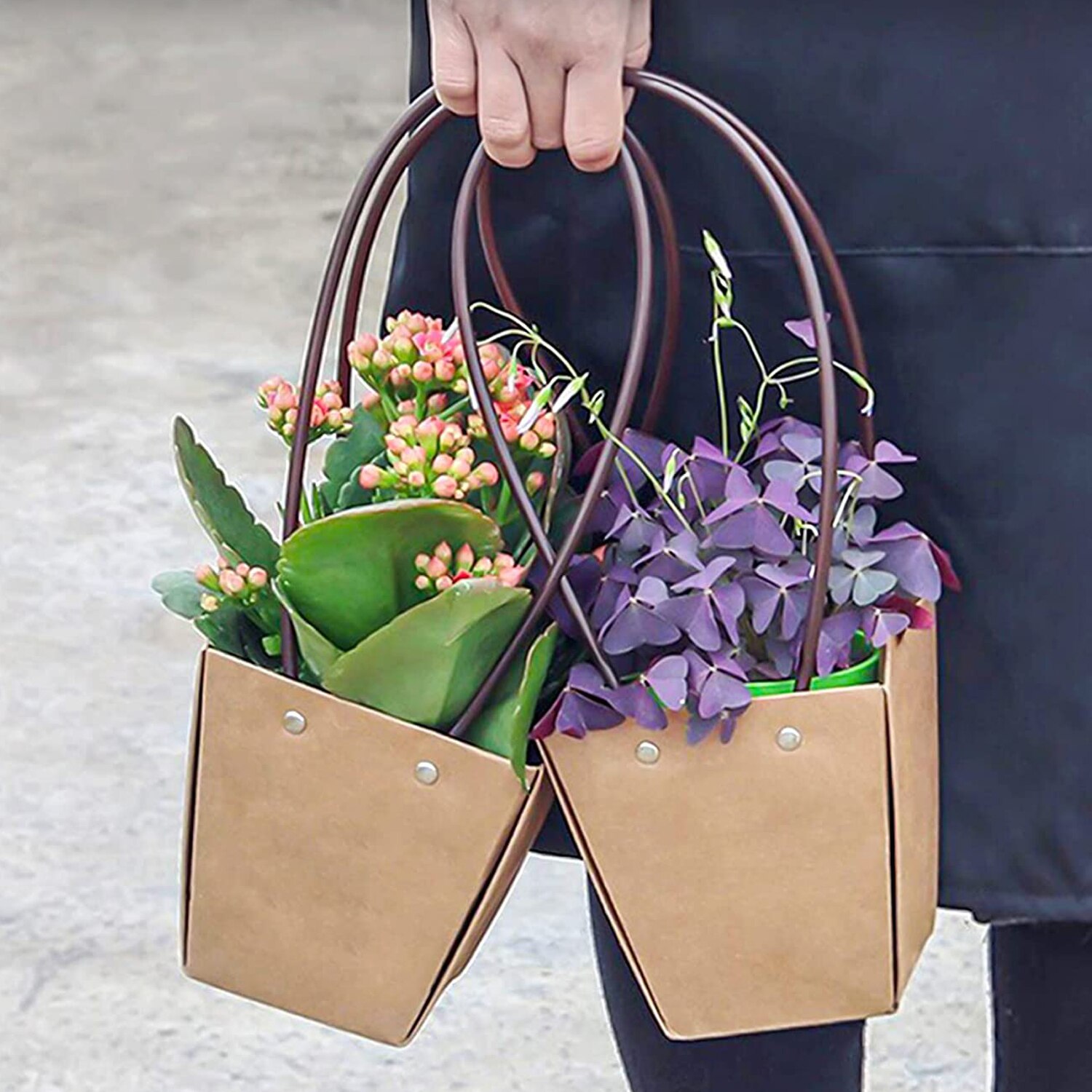 Set 4 pungi din hartie impermeabila cu maner, pentru flori, bomboane ...