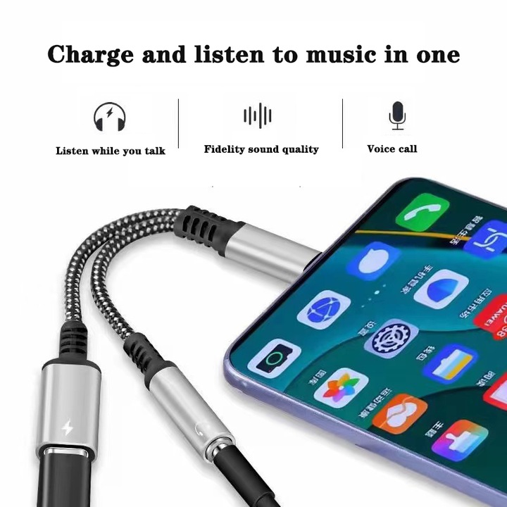 Adaptor pentru telefon, SANSAME, 2in1, TPE/Aliaj de aluminiu, Gri - eMAG.ro
