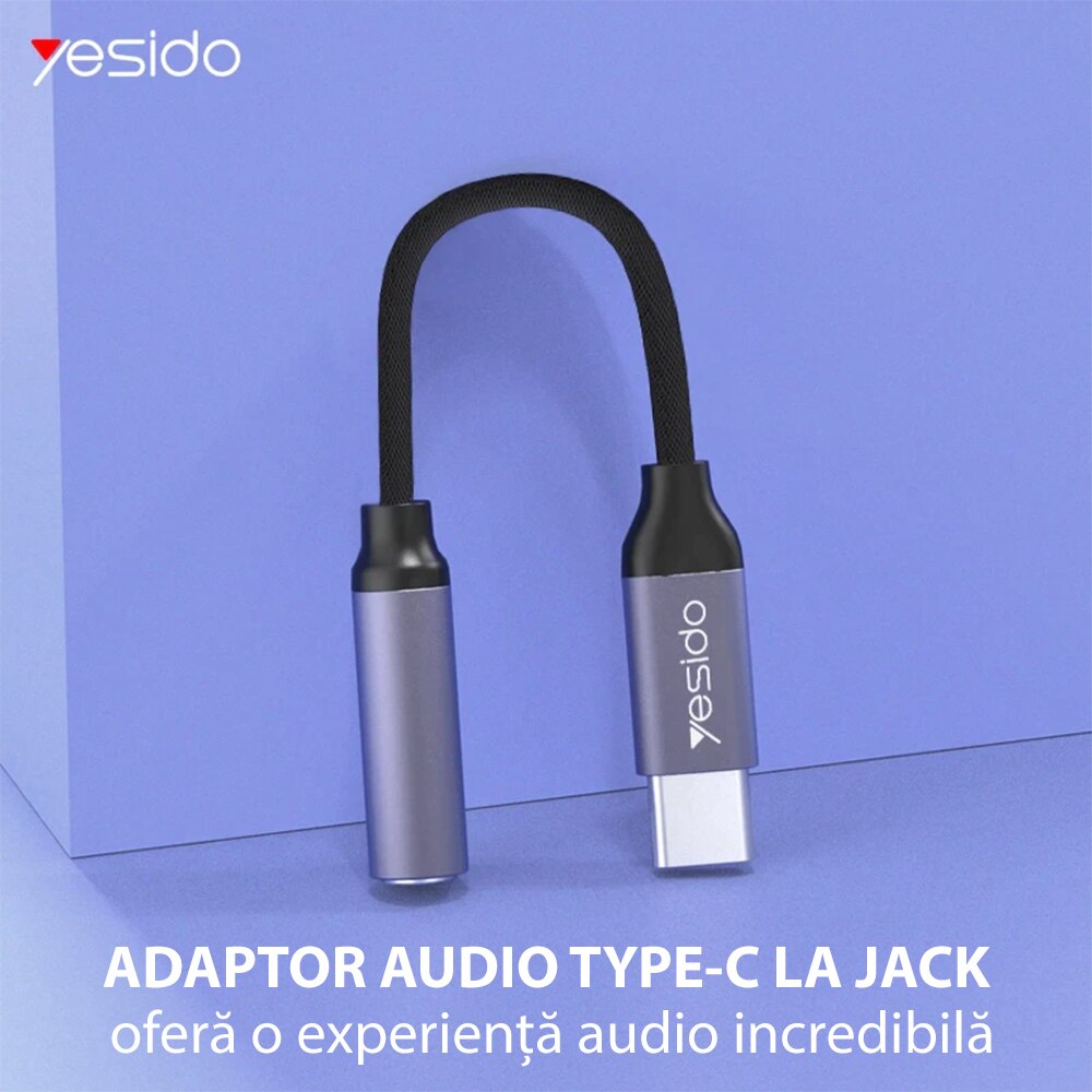 Adaptor cablu audio, Yesido YAU-19 - tip C la mufa de 3,5 mm - negru ...