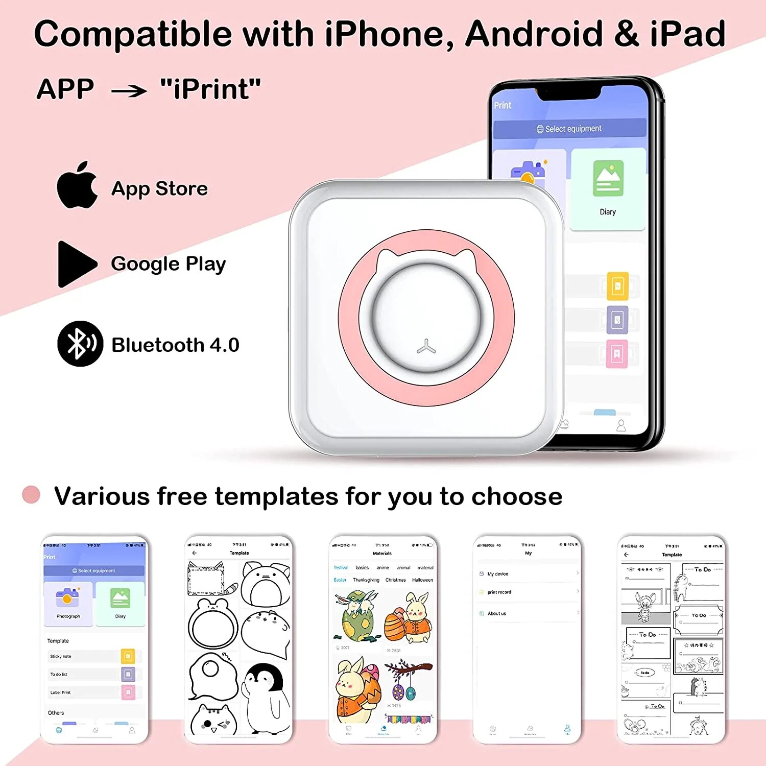 Mini imprimanta portabila Smart, printare termica, conexiune bluetooth ...
