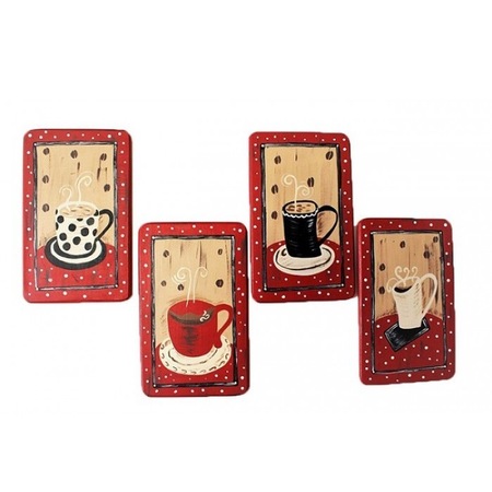 Set 4 Tablouri bucatarie, pictate manual pe lemn, 15 x 24 cm - eMAG.ro