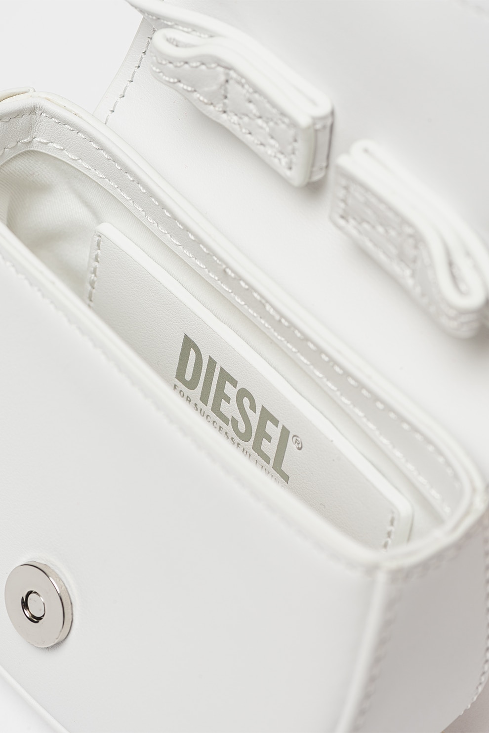 Diesel, Geanta crossbody din piele cu logo metalic, Alb - eMAG.ro