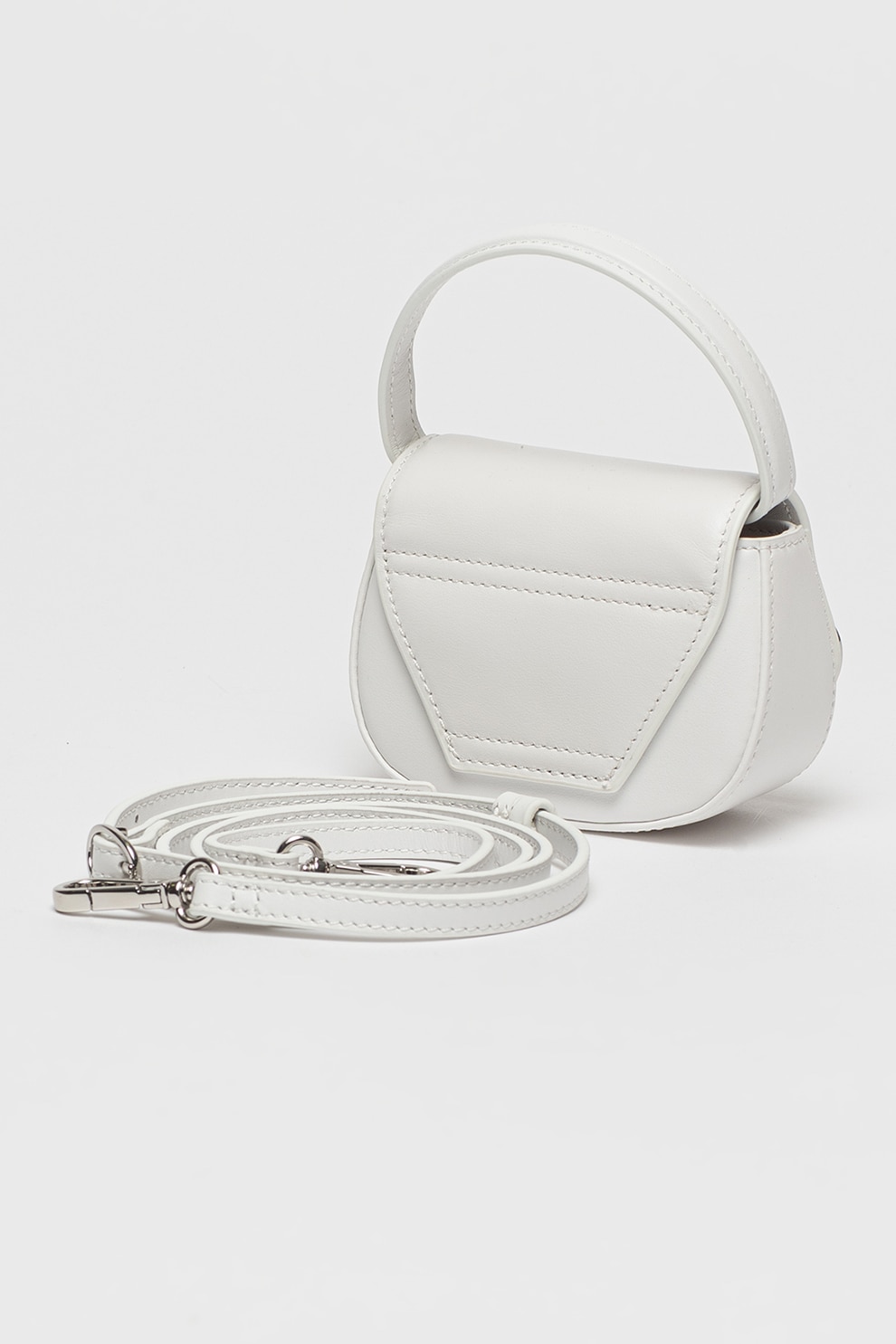 Diesel, Geanta crossbody din piele cu logo metalic, Alb - eMAG.ro