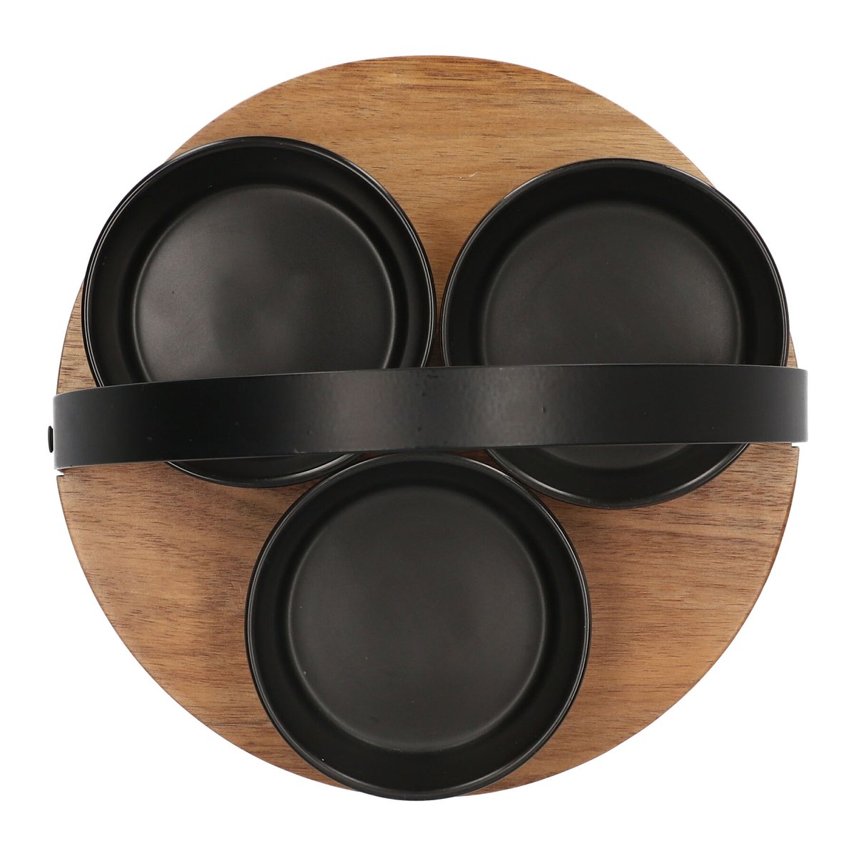 Set 3 boluri ceramice pentru aperitive pe suport din lemn de acacia ...