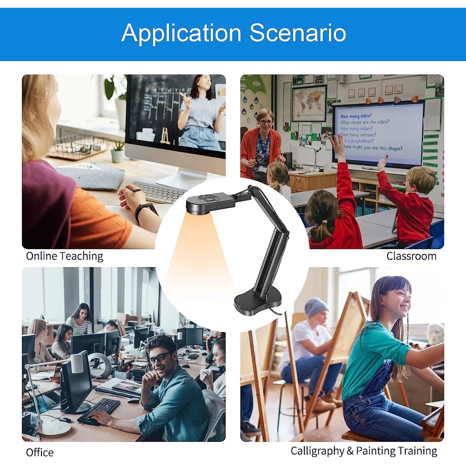 Camera de documente, 8MP, 4K, cu lampa LED reglabila pe 3 niveluri, microfon dublu, luminozitate ...