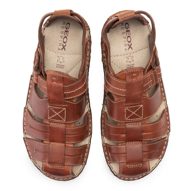 Sandale barbati, Geox Respira, maro, piele naturala, 45 EU - eMAG.ro