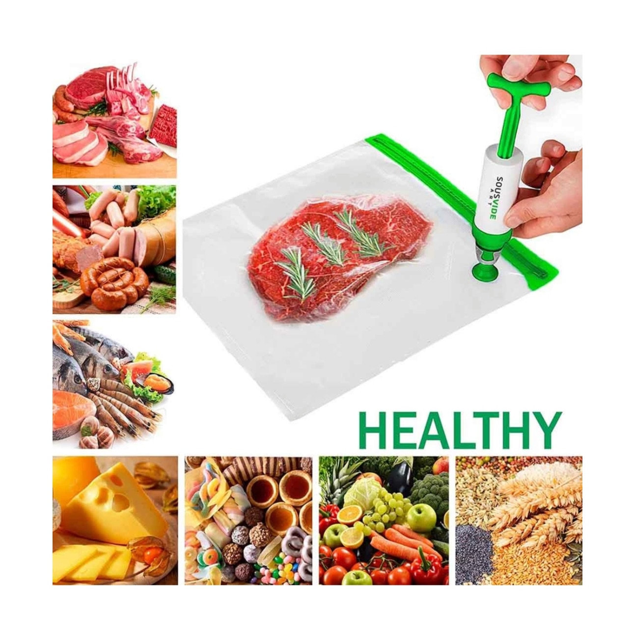 Set pompa vidat cu 15 pungi vidat reutilizabile, alb-verde - eMAG.ro