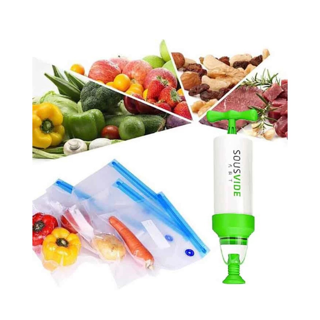 Set pompa vidat cu 15 pungi vidat reutilizabile, alb-verde - eMAG.ro