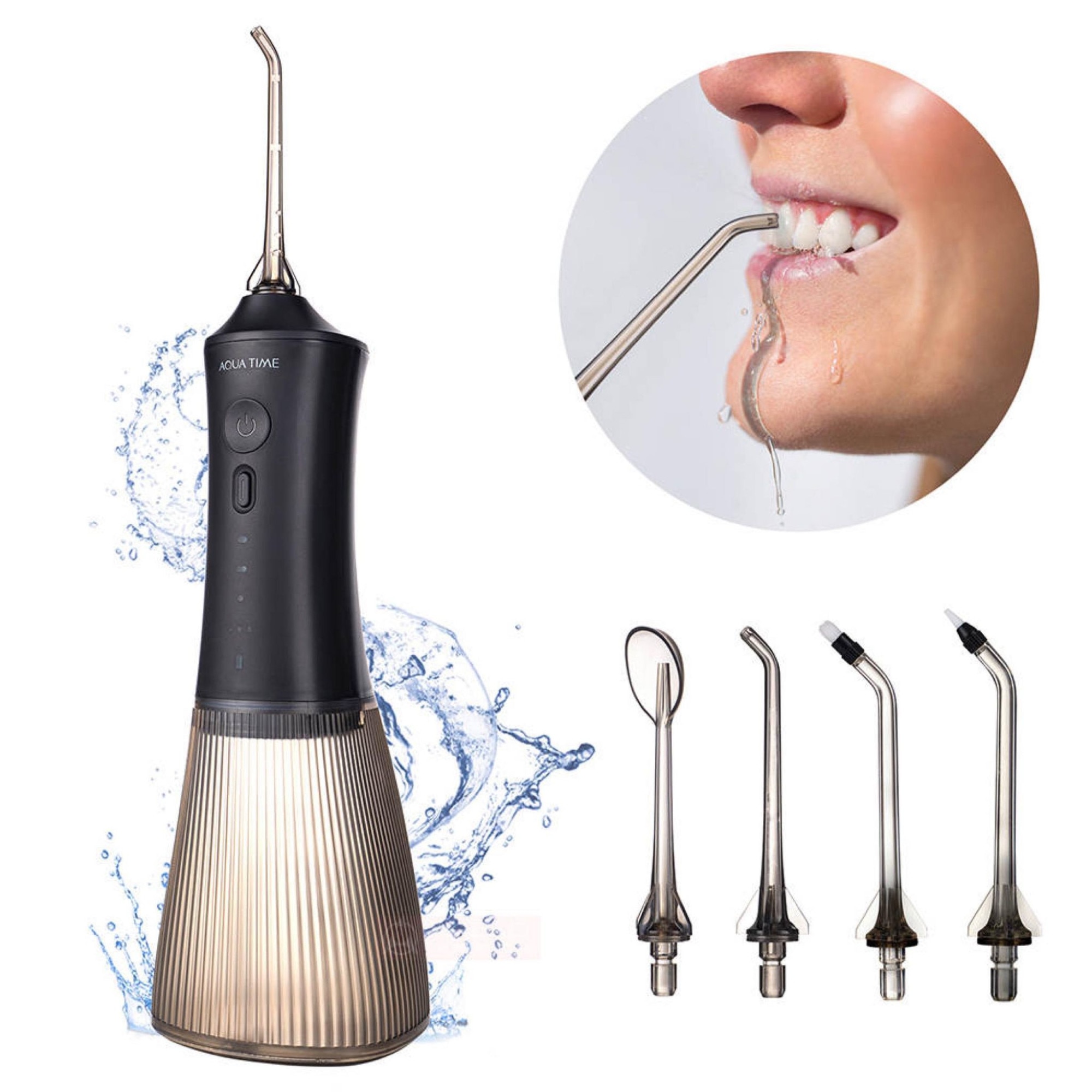 Irigator bucal profesional Aqua Time, poratabil, 4 capete curatare ...