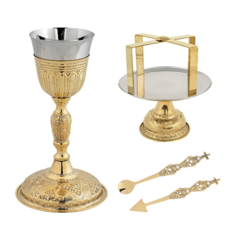 Set potir pentru Sfanta Impartasanie, Alama, 5 piese, Auriu - eMAG.ro