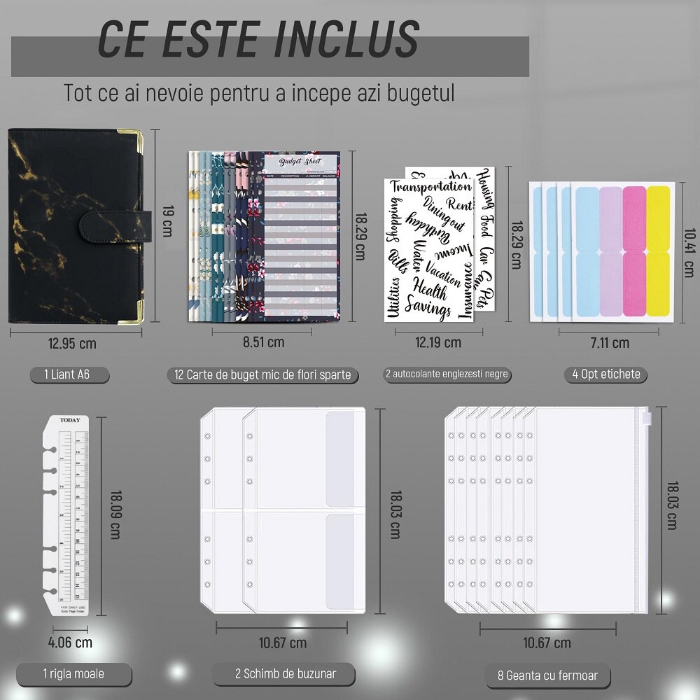 Set agenda planificator buget A6, Imprimeu marmura, cu card de buget ...