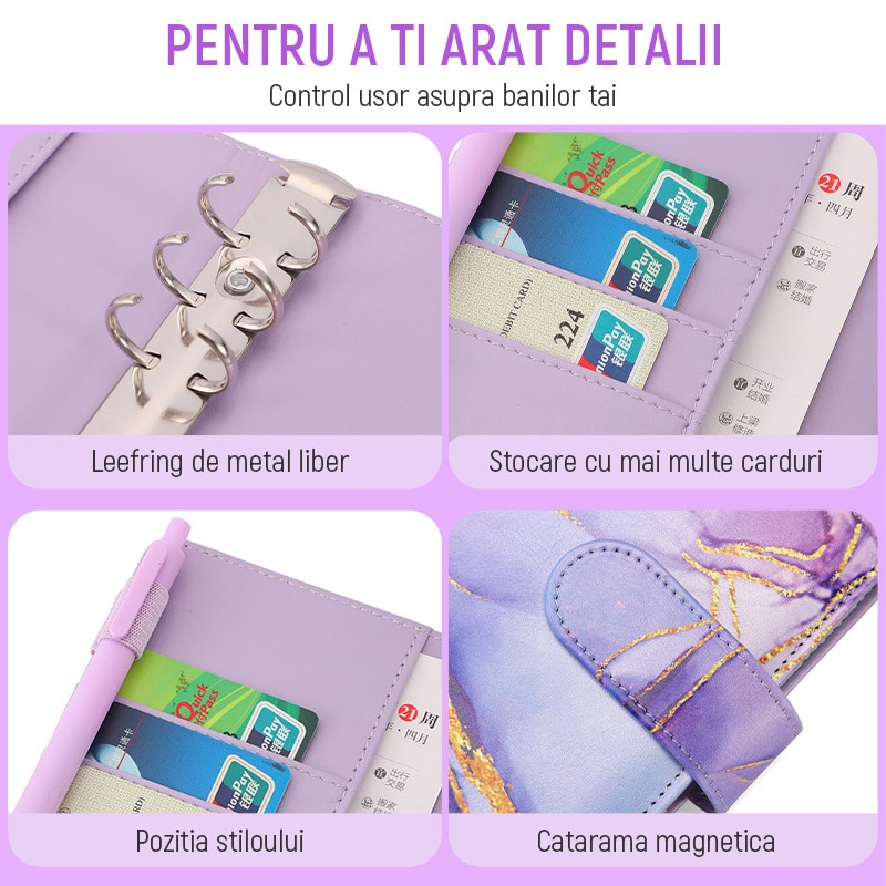Set agenda planificator buget A6, Imprimeu marmura, cu card de buget ...