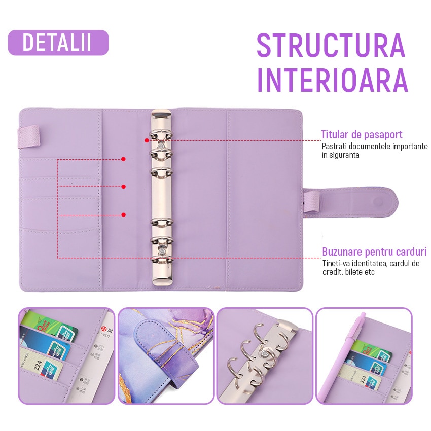 Set agenda planificator buget A6, Imprimeu marmura, cu card de buget ...