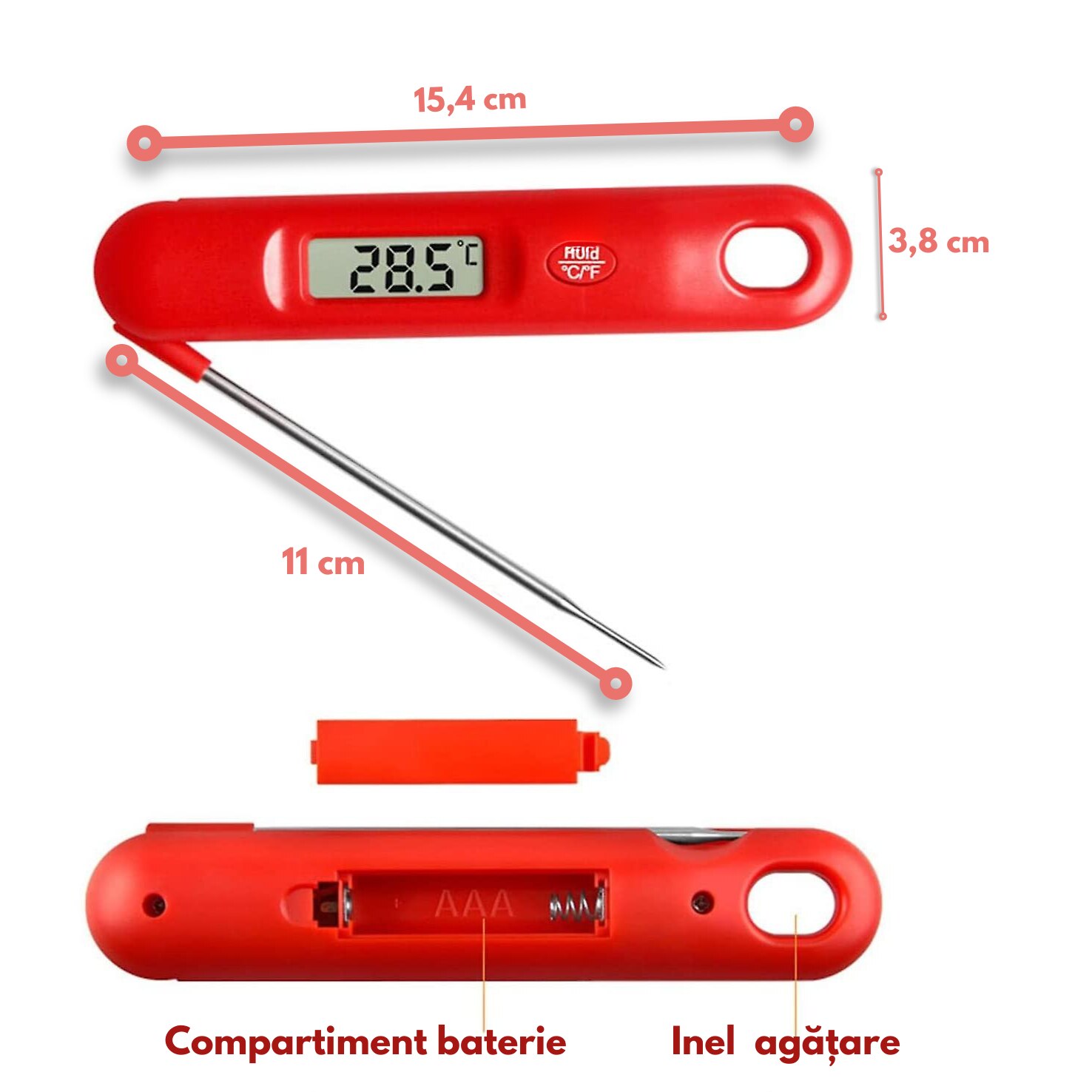 Termometru Alimentar cu Sonda, Bukate, Digital, -50 - 300°C, Pliabil ...