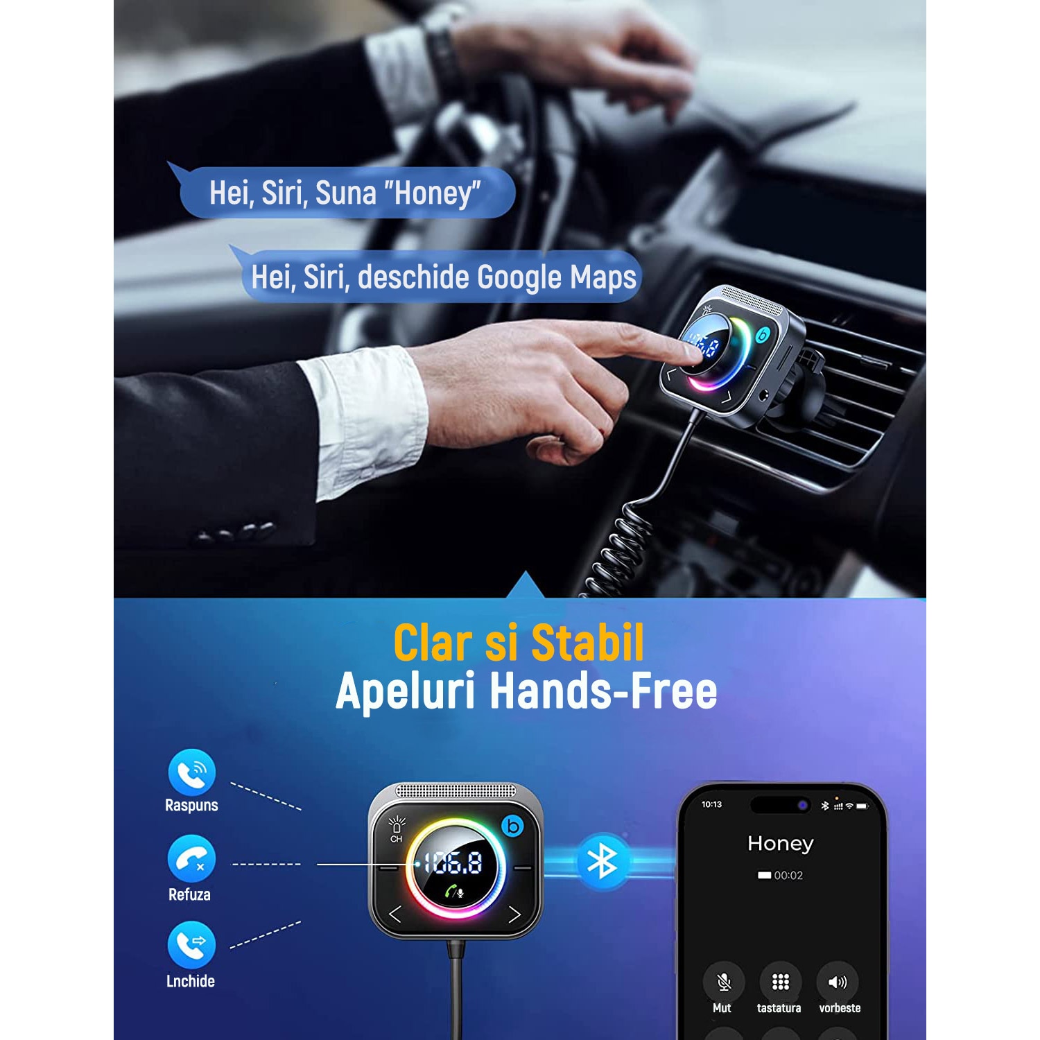 Modulator FM Auto, PD30W, Incarcare rapida, QC 3.0, Bluetooth 5.3, cu ...