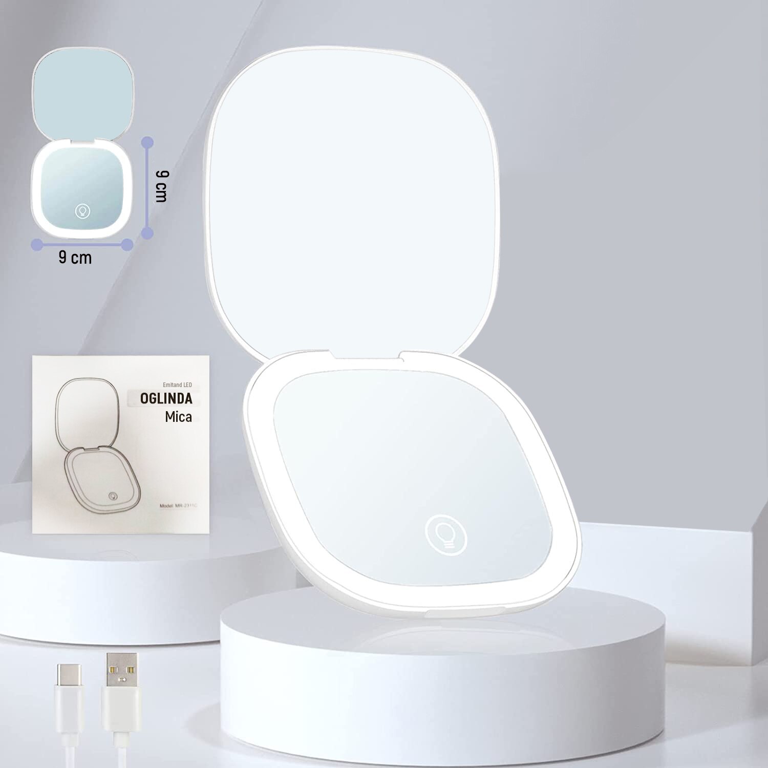 Oglinda cosmetica led mini, magnificare 5X, touch switch, 2 fete ...