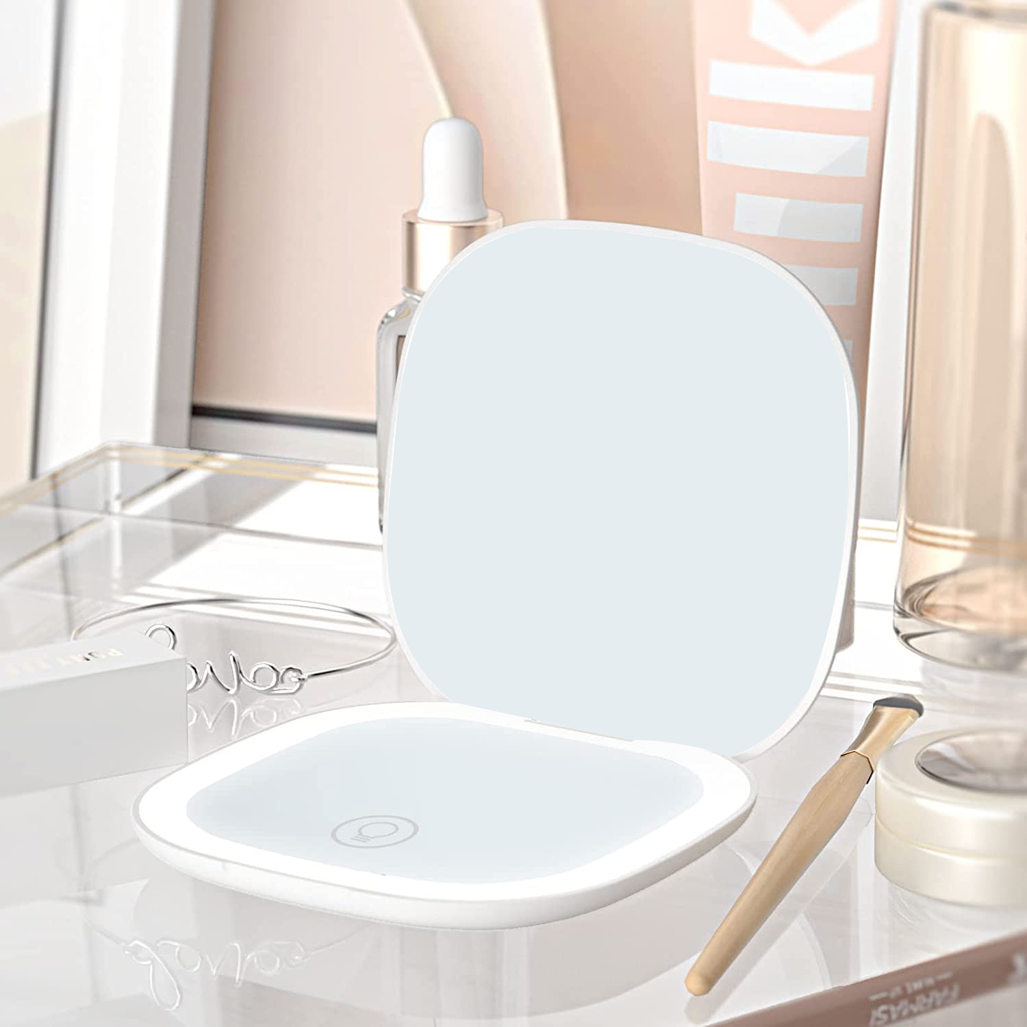 Oglinda cosmetica led mini, magnificare 5X, touch switch, 2 fete ...