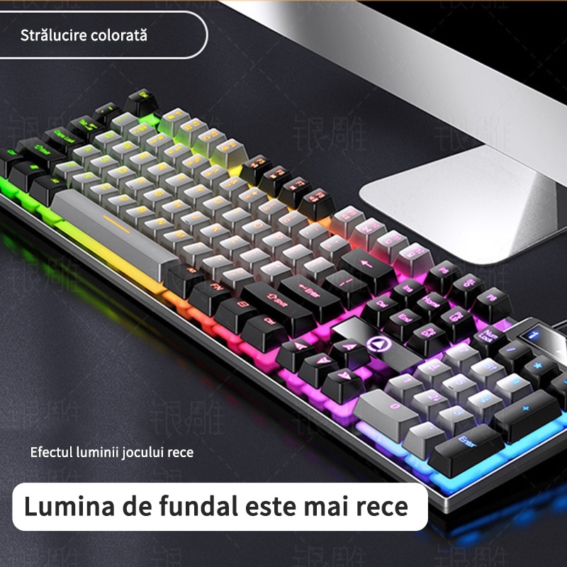 Tastatura LED, pentru gaming, rezistenta la apa, negru/gri - eMAG.ro