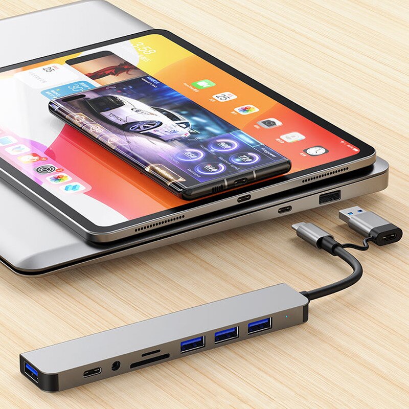 Hub 8 in1, CeruleTree, USB-C/USB, Argintiu - eMAG.ro