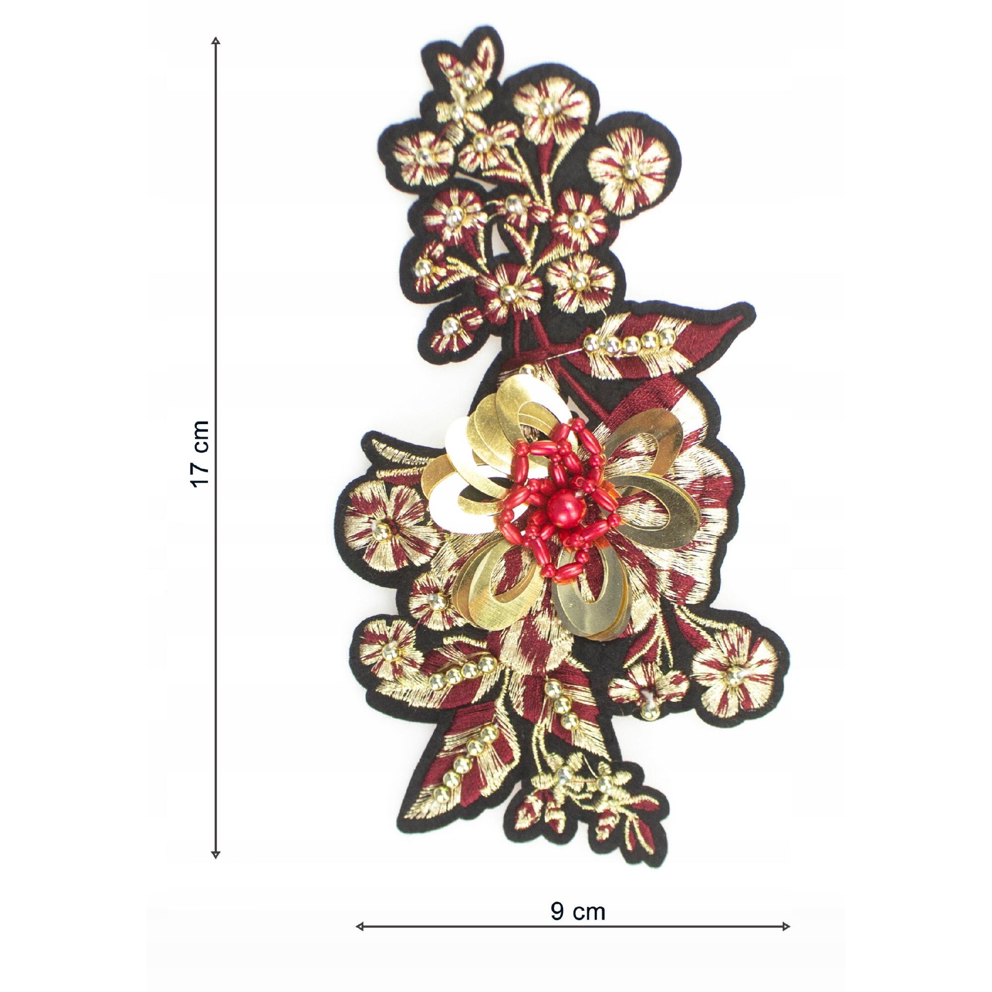 Aplicatie termoadeziva brodata, Forma flori/frunze, Cu margele, 17x9 cm ...