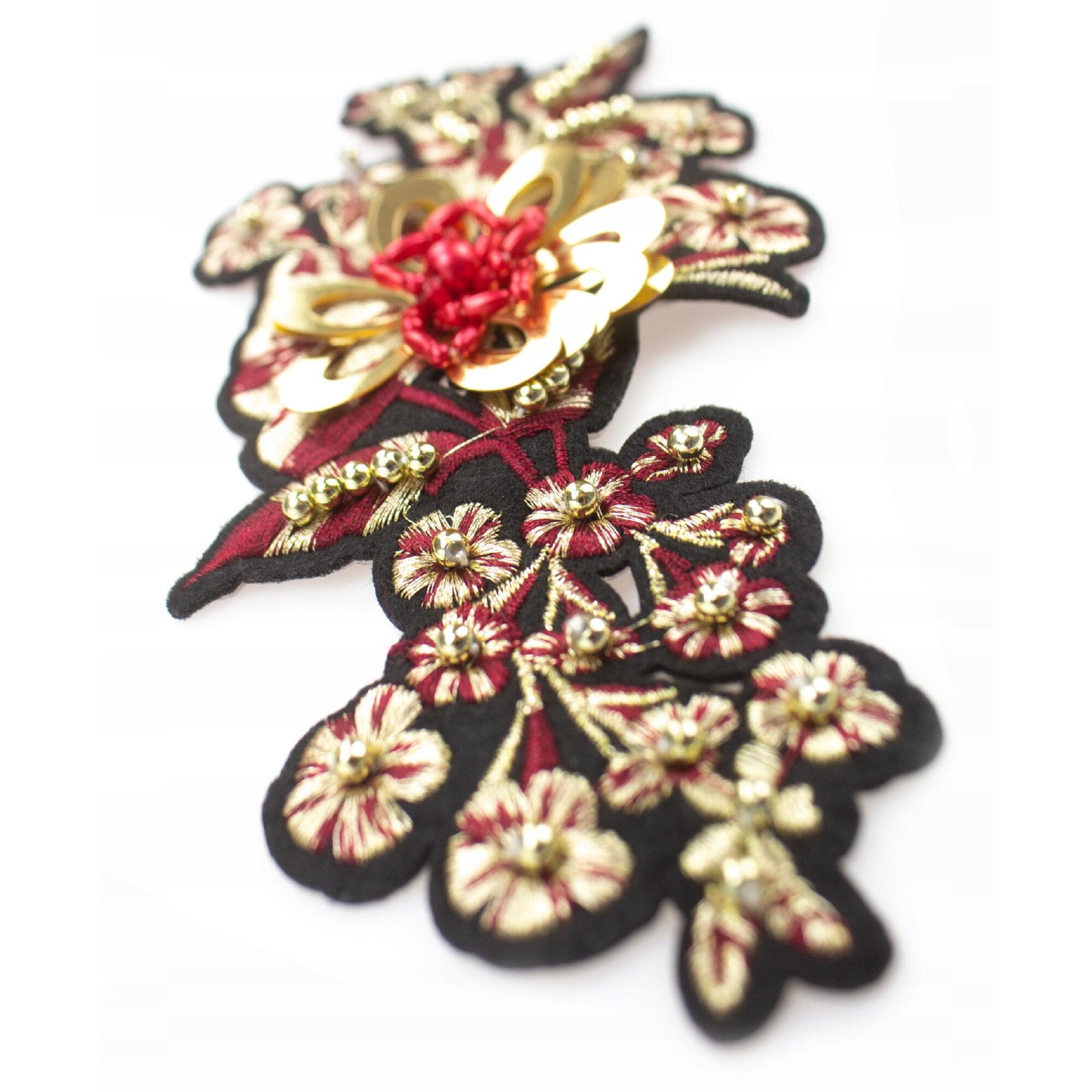 Aplicatie termoadeziva brodata, Forma flori/frunze, Cu margele, 17x9 cm ...