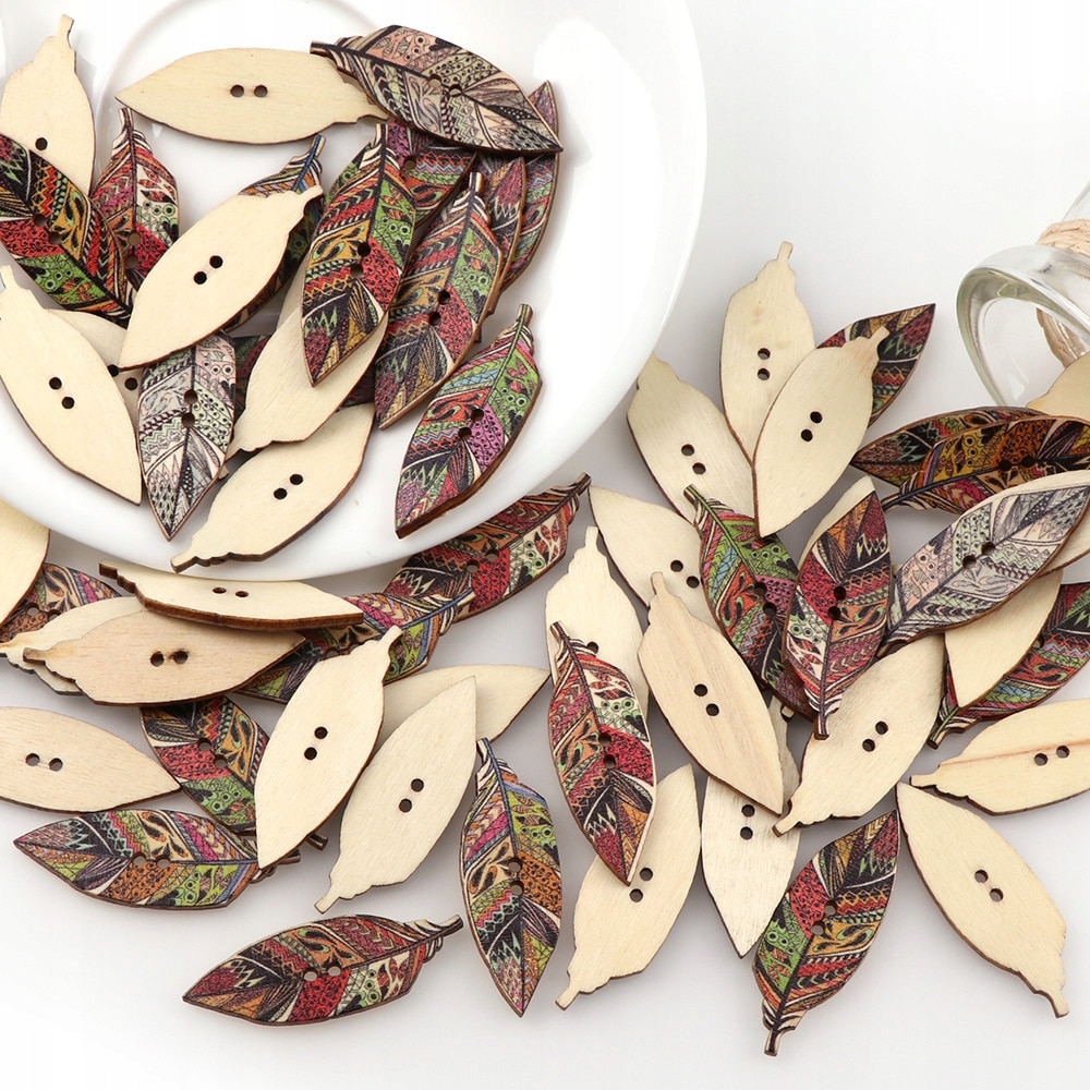Set 50x nasturi decorativi Frunza, Lemn, 15x42 mm, Multicolor - eMAG.ro