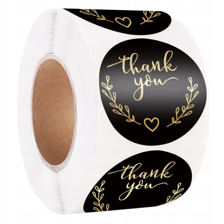 Set de 500 de autocolante multumire, Hartie, Negru/Auriu - eMAG.ro