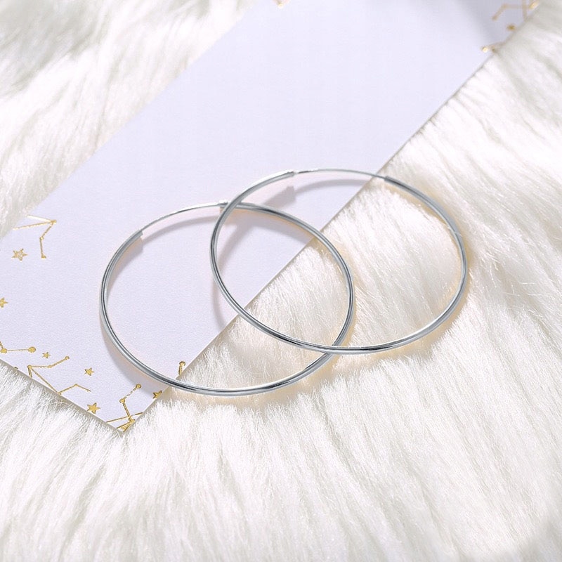 Cercei rotunzi, Argint, 5 cm, Argintiu - eMAG.ro