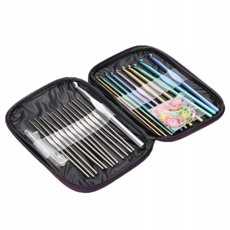 Set de crosetat cu 24 elemente, Aluminiu, Negru/Multicolor - eMAG.ro