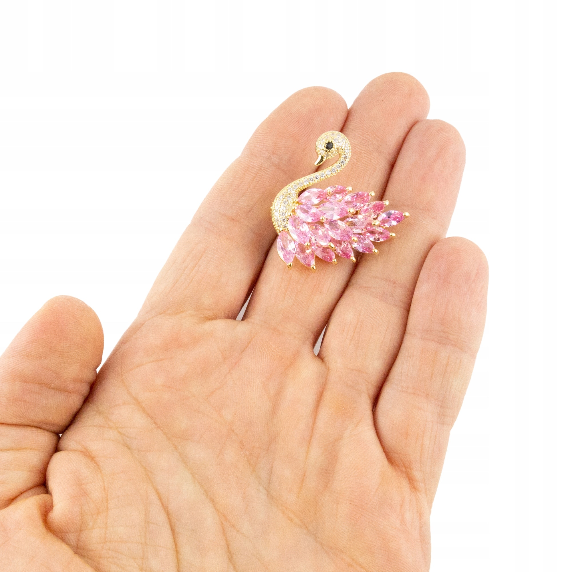 Brosa, Pinets, Model lebada, Metal/Zirconiu, Auriu/Roz - eMAG.ro