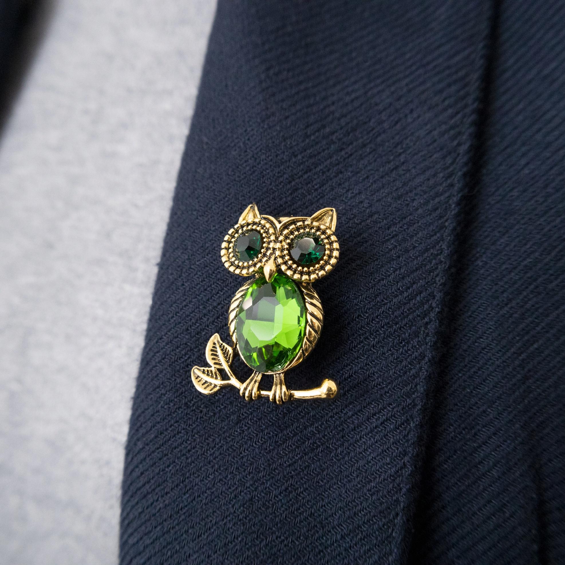 Brosa, Pinets, Model bufnita, Metal/Zirconiu, Auriu/Verde - eMAG.ro