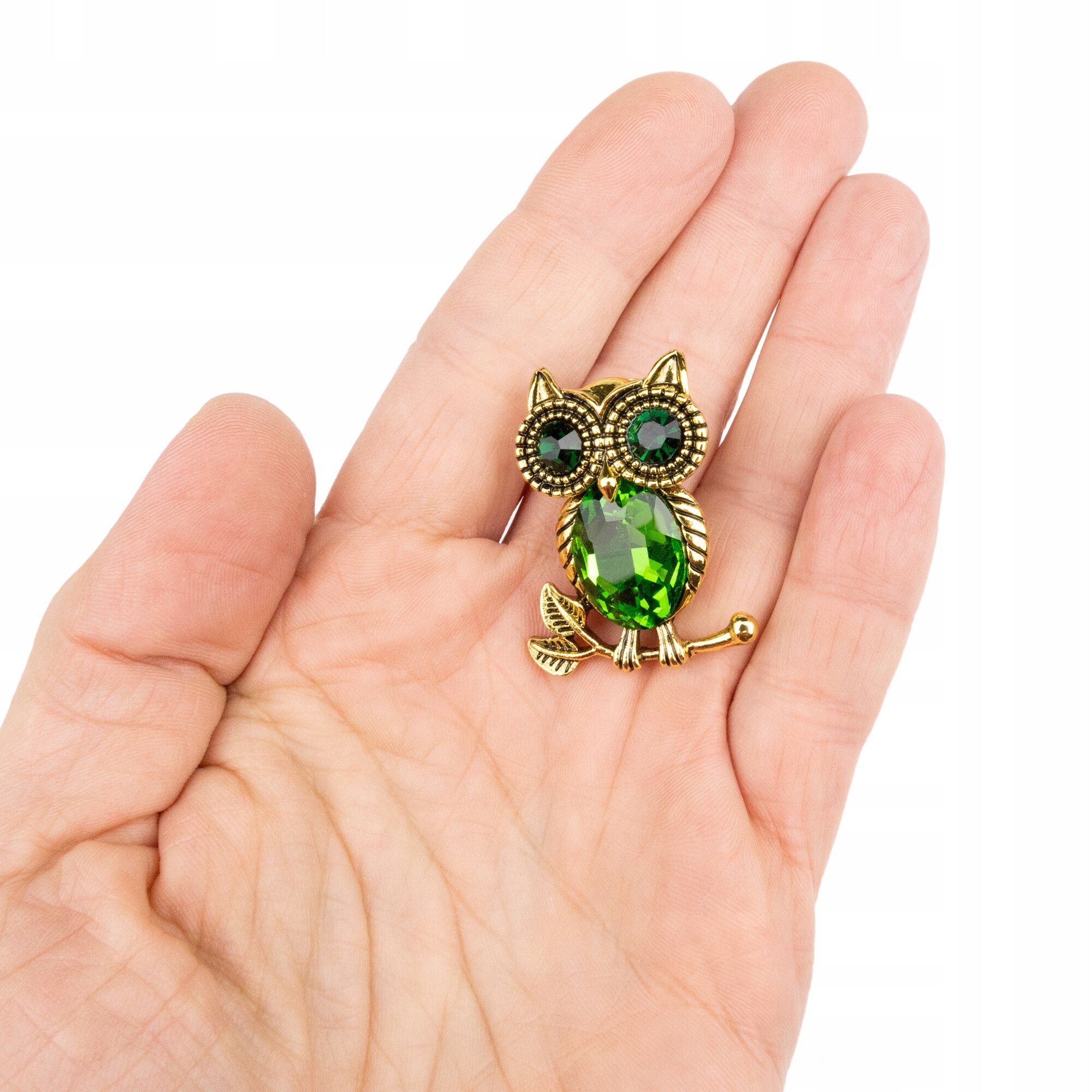 Brosa, Pinets, Model bufnita, Metal/Zirconiu, Auriu/Verde - eMAG.ro