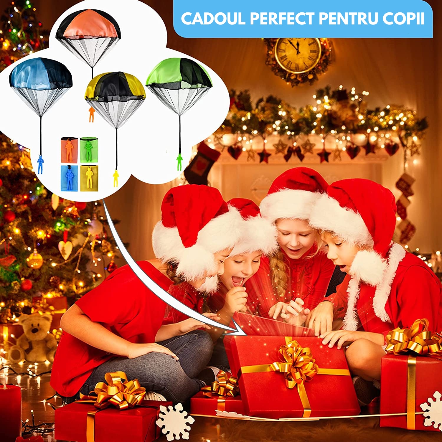 Set 4 Soldati de Jucarie cu Parasuta, Figurina Tip Parasutist de ...