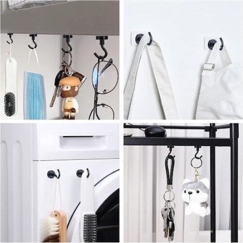 Set 4 carlige haine, Fier/Metal, Magnetic, Negru - eMAG.ro