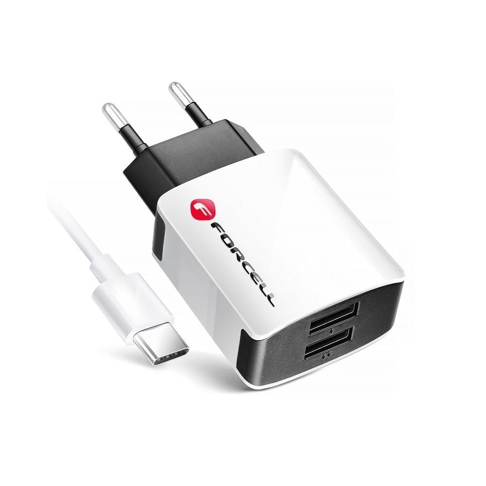 Töltő Forcell U21 2xusb Portos Fehér Hálózati Töltőfej 2a Usb